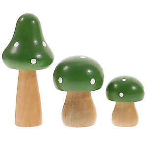 SUPVOX 3pcs Mushrooms Miniature Figurines Mini Wooden Mushrooms Fairy Garden Accessories Flower Pots Micro Landscape Decoration Supplies (Green)