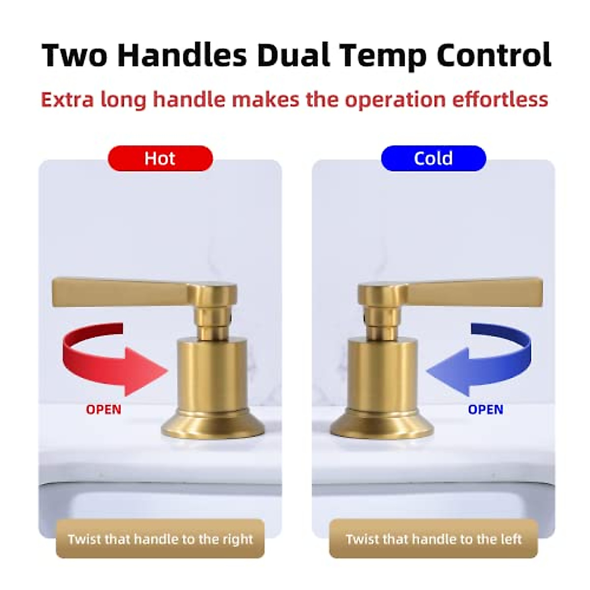 TRUSTMI 2 Handle 8 Inch Widespread Bathroom Faucet Brass Lavatory Vanity Sink Faucet with Metal Overflow Pop Up Drain and cUPC Water Supply Lines, Brushed Brass Gold