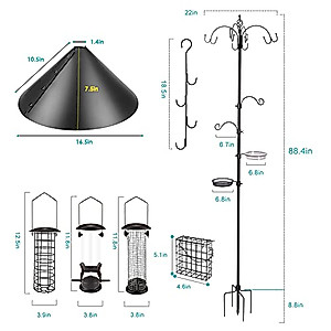 Bird Feeding Station Kit Bird Feeder Pole Wild Bird Feeder Kit with Squirrel Baffle and Suet Cage Mesh Tray Fruit Hook Double W Hook for Attracting Wild Birds