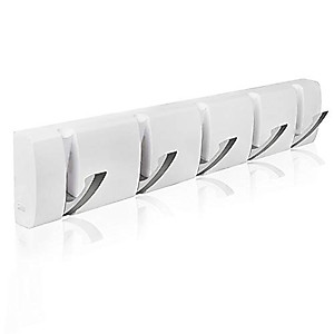 BonusAll Wall Mounted Floating Rack Coat Rack Wall Hook Space-Saving Coat Hanger with 5 Retractable, White