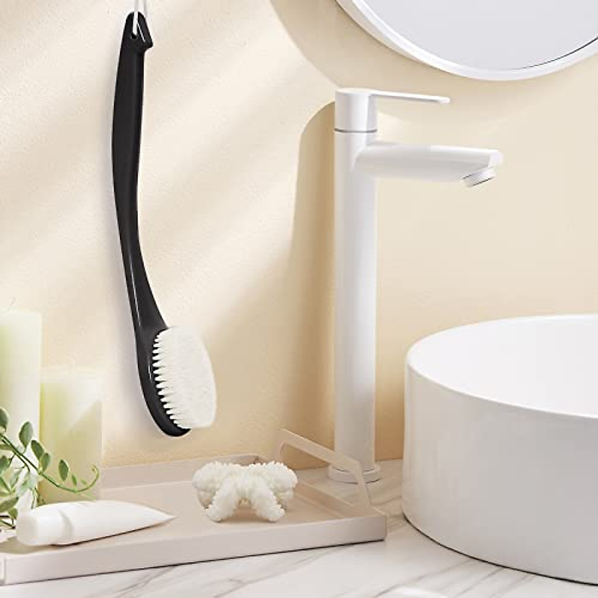 Exfoliating Shower Brush, Bath Body Brush, Never Mold Back Brush Long Handle for Shower, Dry Brushing Body Brush or Wet Brush with Moderate Bristles Black