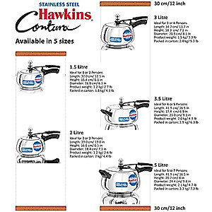 Hawkins SSC20 Stainless Steel Pressure Cooker, 2 Liter, Silver