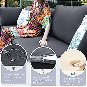 BULEXYARD Grey PE Wicker Patio Furniture Sectional Conversation Sofa Set with 43" Propane/Natural Gas Fire Pit Table, Large Size High Back Outdoor Furniture Set with Fireplace(10Pcs, Dark Grey)