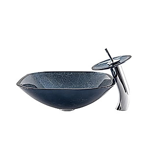 Bathroom Vessel Sink with Drain Combo, Countertop Bathroom Sink Bowl Tempered Glass Vanity Sink Bowl On the Top Navy Blue Vessel Bowl Sink, Does Not Include Faucet,Oval (Square Oval)