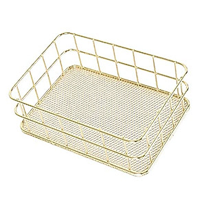 Milageto Copper Storage Basket Organizer Gold Cosmetics Make Up Brushes Metal Wire, L