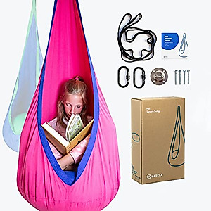 Harkla Sensory Kids Pod Swing - Calming Kids Indoor Therapy Swing Helps with Autism, Anxiety, ADHD & SPD | Kids Hanging Chair Includes All Hardware | Perfect for Sensory Room & Treehouse Swing