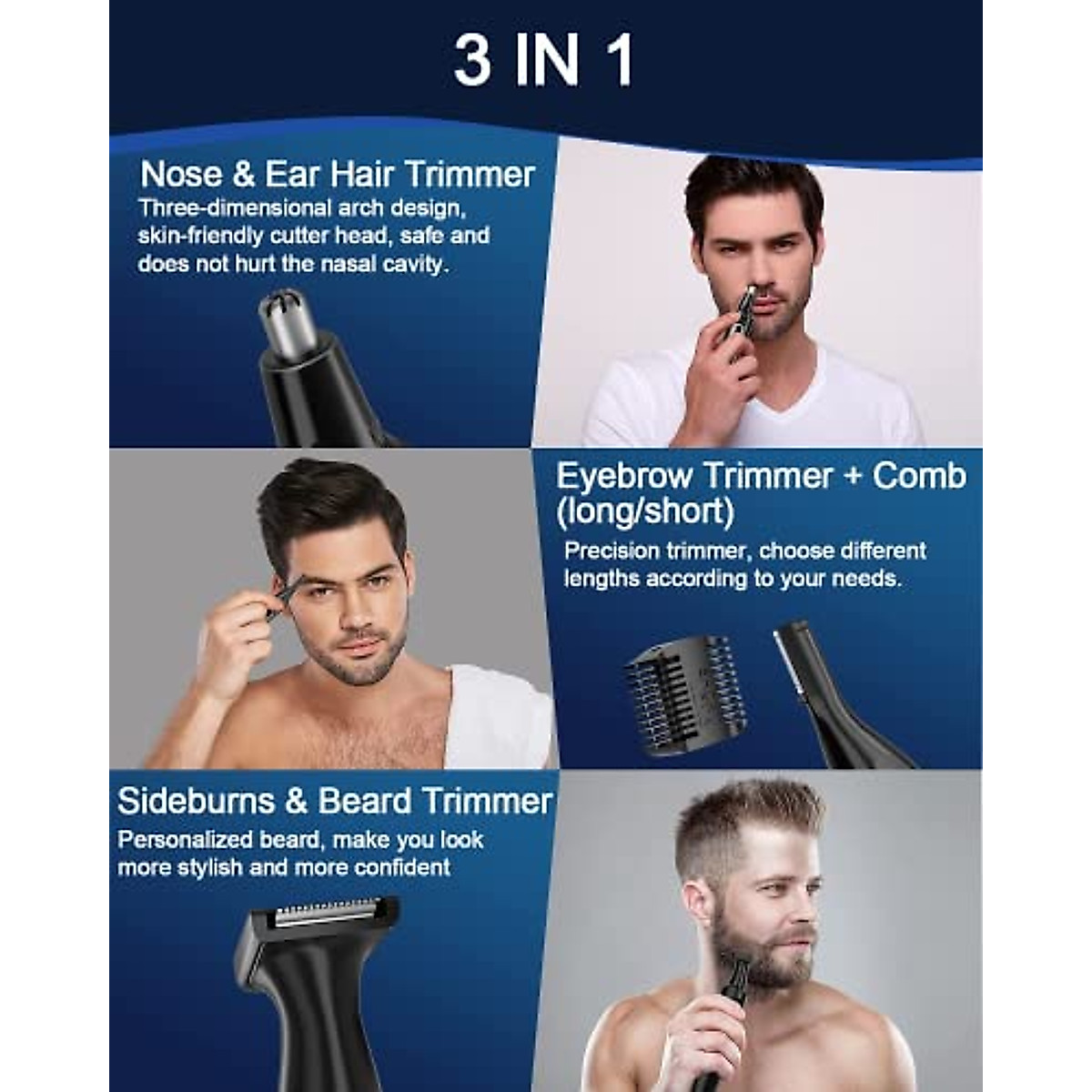 YUZHAII Ear and Nose Hair Trimmer, 8500RPM USB Rechargeable Nose Trimmer for Men and Women,Painless Nose Clippers Eyebrow Facial Hair Trimmer Kit,Dual Edge Blades for Easy Cleaning