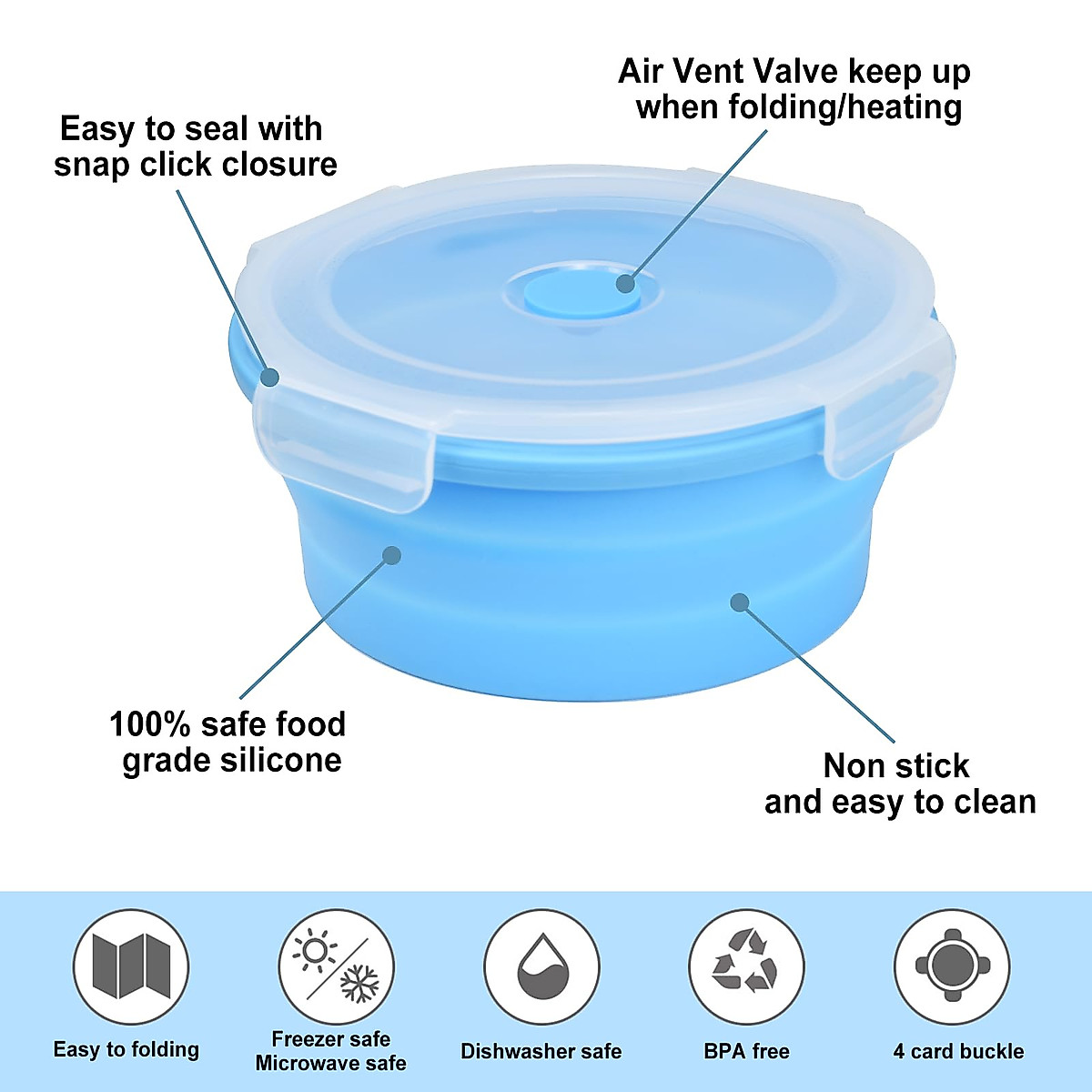 LBTING Food Storage Containers with Lids, 3 Pack Silicone Collapsible BPA Free Lunch Box Airtight Vacuum Seal, Freezer Microwave Rv Organizers for Fruit Leftover Food