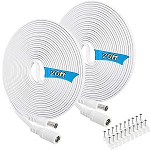 2 Pack 20FT DC Power Extension Cable,2.1mm x 5.5mm 12v DC Extension Cord Power Supply Adapter for CCTV Security Camera Surveillance Indoor IP Camera,LED Strip,12 Volt Male to Female Plug Flat Cable