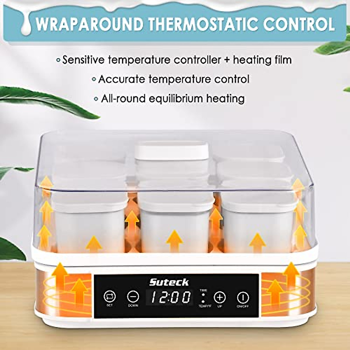 Suteck Yogurt Maker, Greek Yogurt Maker with Temperature Control & Timer, Automatic Digital Yogurt Makers with 9 Glass Jars, 2 Spoons & Recipe, Perfect for Home Organic Yogurt, Cheese/Natto Maker.