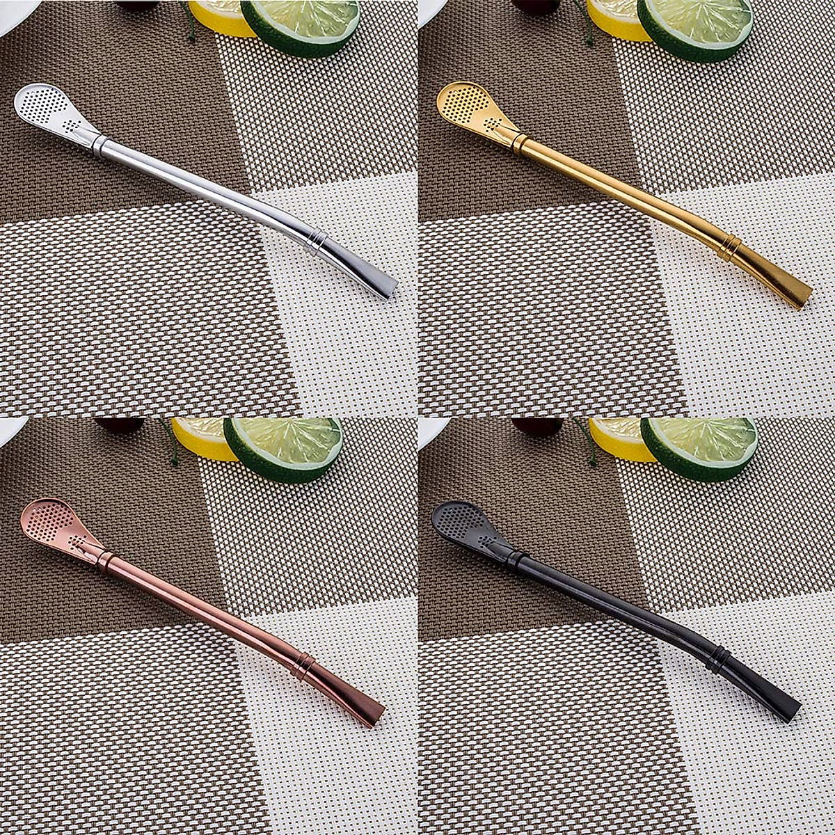 Hihelp 4 PCS Stainless Steel Straws Yerba Mate Bombilla Drinking Straws Free Cleaning Brush Include, Colorful, 6 Piece Set