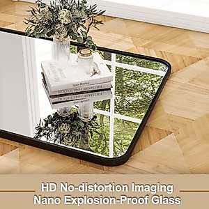 HARRITPURE Full Length Mirror 64"x21" Rounded Corner Aluminum Frame Black Full Body Floor Mirror Rectangle Standing Mirrors for Living Room Bedroom Cloakroom