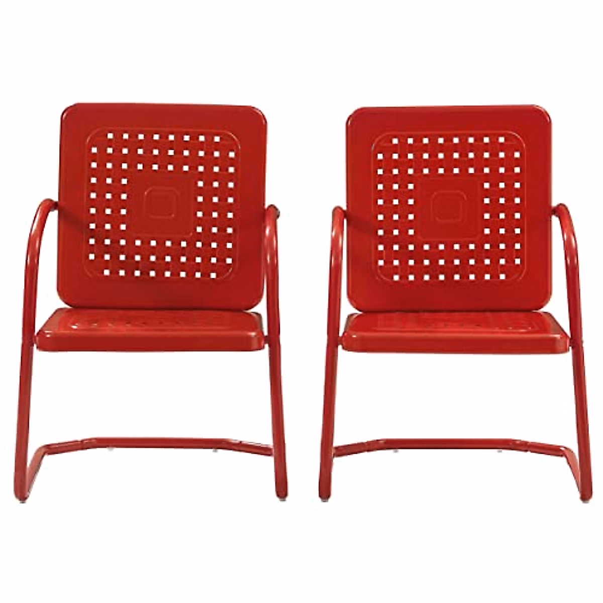 Crosley Furniture Bates 2-Piece Outdoor Chair Set, Retro Metal Patio Chairs for Dining, Porch, Deck, Balcony, Bright Red Gloss