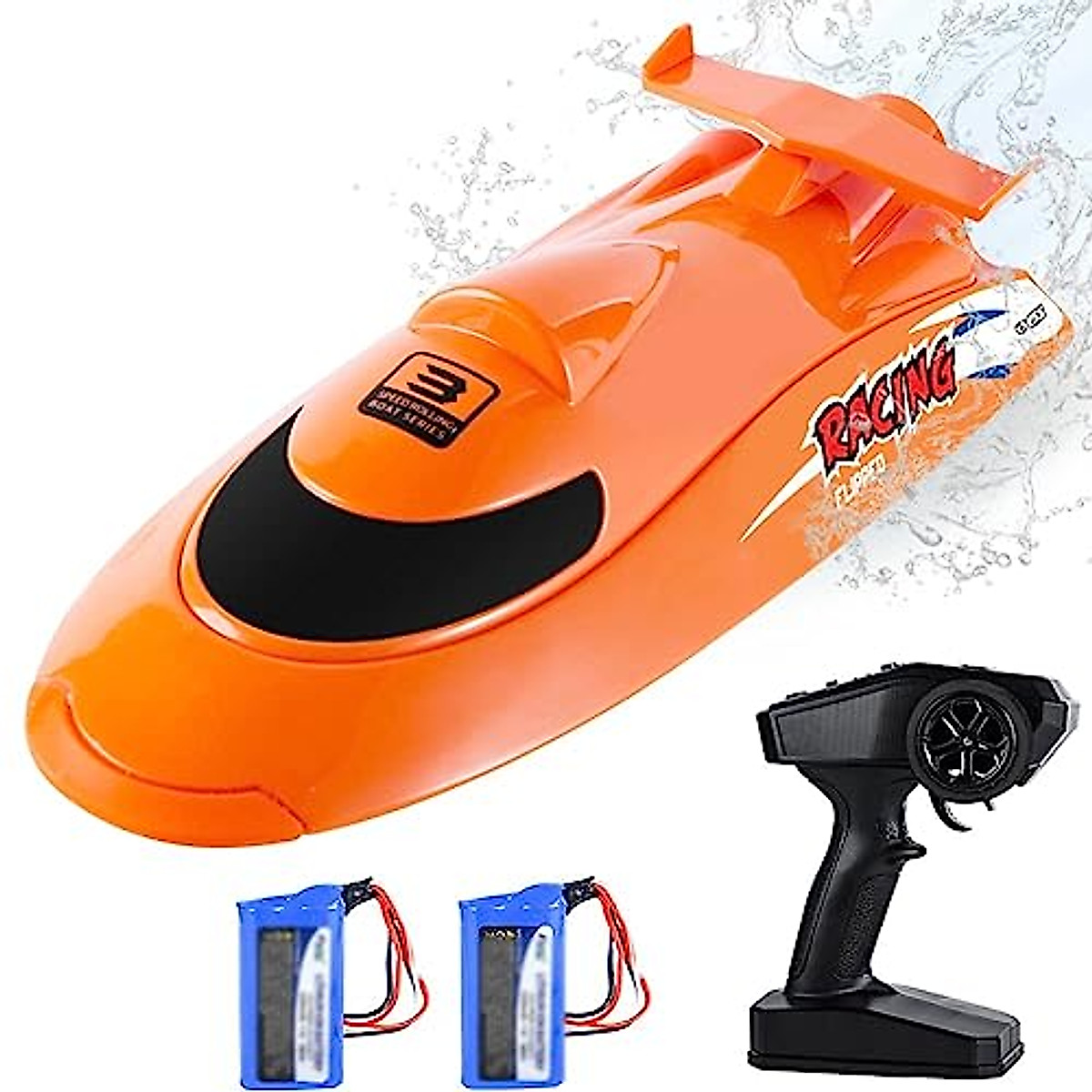 UJIKHSD RC Boat with 180° One-Button Rollover, 30KM/H, Self Righting Remote Control Boat for Pools & Lakes,2.4GHz Racing Boats, Pool Toys for Kids, Radio Controlled Watercraft