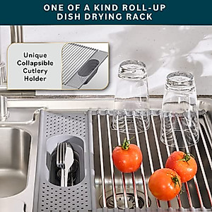 Sink Drying Rack - Roll Up Dish Drying Rack, Over The Sink Dish Drying Rack For Kitchen Sink Accessories Dish Drying Rack Over The Sink, Roll Up Dish Drying Rack Over The Sink Kitchen -17.3 x14.6 Gray
