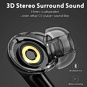 Wireless Earbuds,Bluetooth Headphones, IPX7 Waterproof Sports 3D Stereo Headphones with 24Hr Playtime Noise Canceling in-Ear Built-in Mic Headset for Android/iPhone/Samsung (Black-BT)