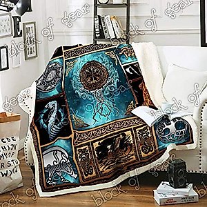 GEEMBI Viking Sofa Blanket PS591b, Adult Sherpa Fleece Throw Blankets Bedding Blanket Reversible -Decorative Blanketed - Artwork Sherpa Blanket - Best Gift 2019