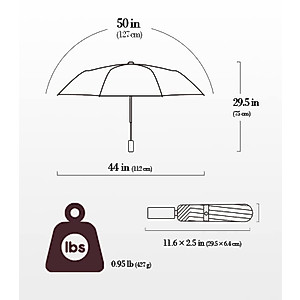 50 inch Large-size Manual Collapsible Travel Umbrella - Compact, Lightweight, UV Protection, Reverse Umbrella for Men and Women (Double Canopy/Wine)