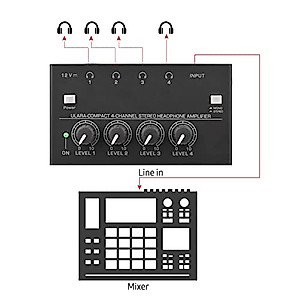 Btuty Ultra-compact 4-channel Stereo Headphone Amplifier Upgraded Mini Audio Amp with Mono & Stereo Switch Power Adapter Professional Mono/Stereo Audio Amp