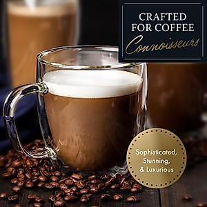 ELIXIR GLASSWARE Large Double Wall Coffee Mug 16 oz - Double Wall Glass 1 pack - Insulated Coffee Mug with Handle (16 oz)