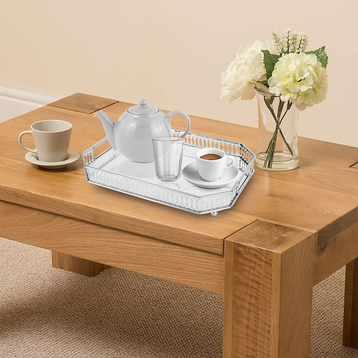 Decorative Tray, Mirror Tray for Perfume Organizer, Makeup Tray with Metal Handle for Bathroom,Countertop,Bedroom, 9.8"x13.7"x1.5"