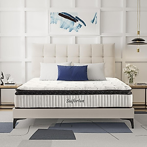 Suiforlun Twin XL Mattress, 12 Inch Pillow Top Cool Gel Memory Foam Hybrid Mattress in a Box, 7 Zone Encased Coils Innerspring for Back Pain Relief, Medium Firm