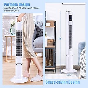 LDAILY 48 Inch Oscillating Tower Fan, Quiet Powerful Bladeless Fan with 3 Speeds, 3 Modes, Remote Control, 15H Timer, LED Display, Floor Standing Household Fan for Bedroom Living Room Office
