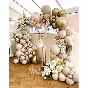 White Sand Gold Balloon Garland Double Stuffed Pearl Pink Balloon Ivory White Balloon Arch Kit Metallic Chrome Gold Balloons For bridal shower Boho Neutral Baby Shower Wedding Birthday Party Decor