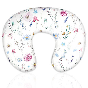 Nursing Pillow Cover Breastfeeding Pillow Slipcover for Moms Soft Breathable Organic Knit Fabric Newborn Infant Feeding Pillow Covers for Baby Girl Boy, Stylish Floral