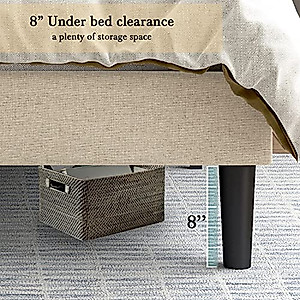 HOOMIC Queen Size Bed Frame with Geometric Wingback Headboard, Wooden Slats Support, No Box Spring Needed, Modern Style, Beige