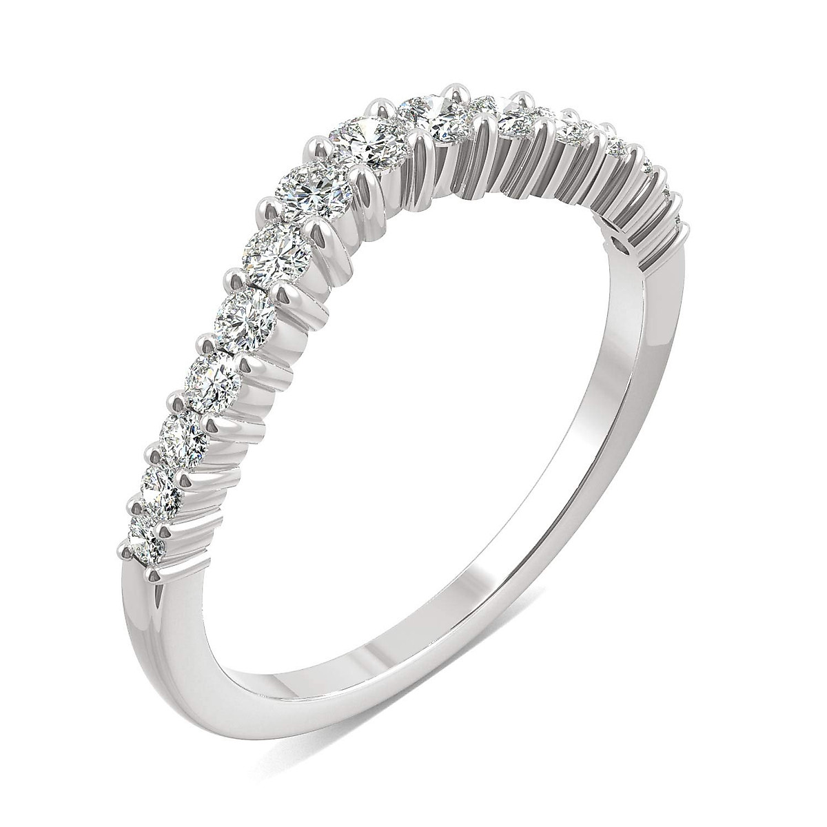 14K White Gold 2.3mm Round Moissanite Curved Graduated Band- size 8 0.39cttw DEW by Charles & Colvard