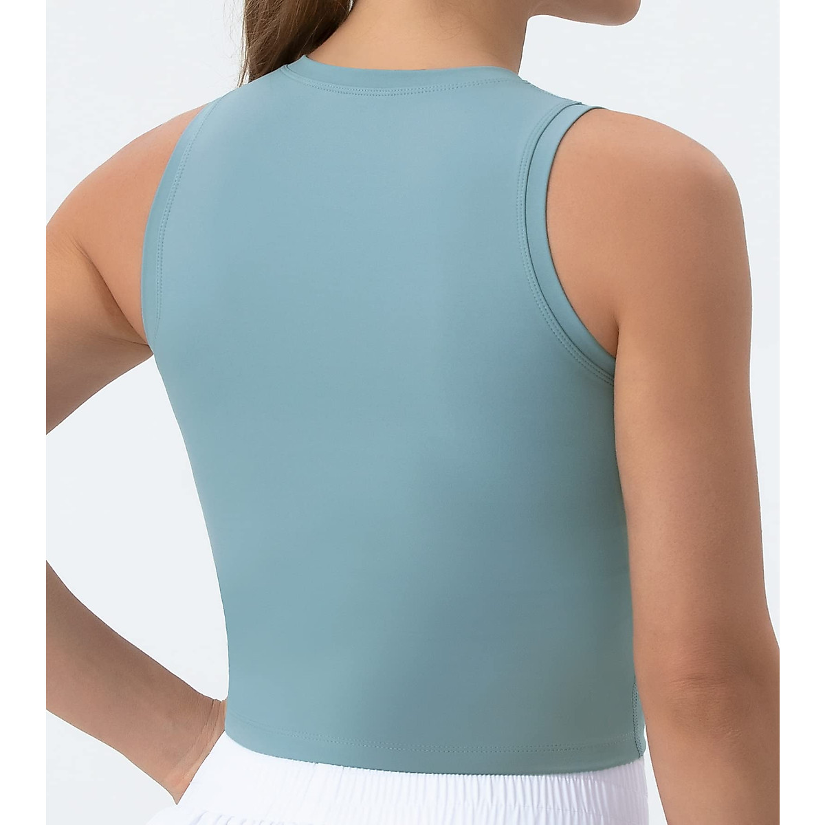 THE GYM PEOPLE Women's Workout Crop Tops Sleeveless Yoga Running Shirts Athletic Tank Top No Padding Denim Blue