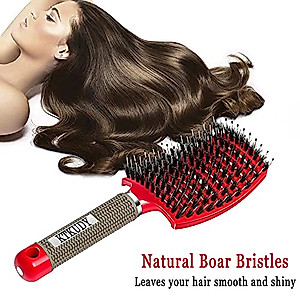 Detangling Brush Boar Bristles Set KTKUDY Hair Brush Curved and Vented Detangler Brush for Women Men Kids Wet and Dry Hair (Red&White)