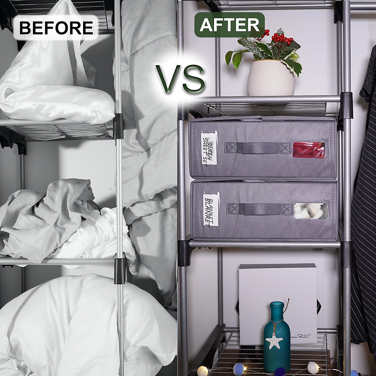 Urban Novelties - Bed Sheet Organizer 2 Pack, Bed Sheet Organizers and Storage, Sheet Folder Organizer for Linen Closet, Sheet Organizer Storage, Bed Sheet Shelf Box (Gray)