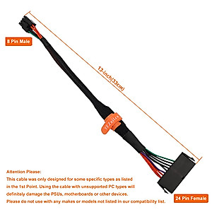 YEZriler 24 Pin to 8 Pin ATX PSU Power Adapter Sleeved Cable for DELL Optiplex 3020 5040 7020 9020 Precision T1700 13-inch(33cm)