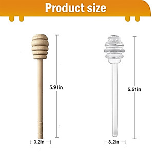2 Pcs Honey Dipper Sticks for Honey Jar,Glass and Wooden Honey Dipper,Honeycomb Stick for Honey Pot Jar