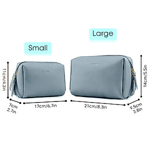 Large Vegan Leather Makeup Bag Zipper Pouch Travel Cosmetic Organizer for Women (Large, Greyish Blue)