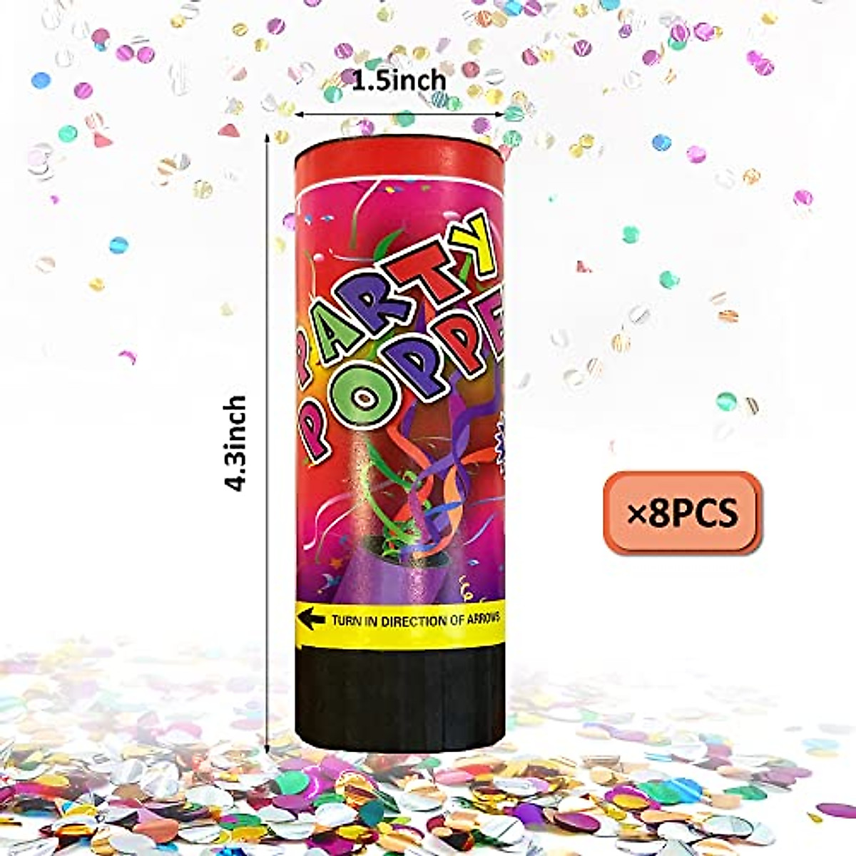 8 PCS Confetti Poppers Cannons for Wedding Birthday Graduation Baby Shower Fun Party Supplies Decorations and Favors