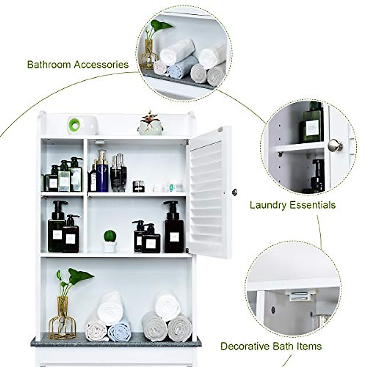 Giantex Over The Toilet Storage Cabinet, Collette Bathroom Behind The Toilet Storage Organizer w/Door & 5-Position Adjustable Shelf, Bathroom Storage Cabinet Over Toilet for Space Saving (68.5" H)