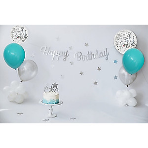 60 Pack 12 Inch Teal Blue Silver Balloons Sequins Confetti Balloon Garland Bouquets for Teal Baby Shower Wedding Arch Birthday Bachelorette Bridal Shower Party Decoration