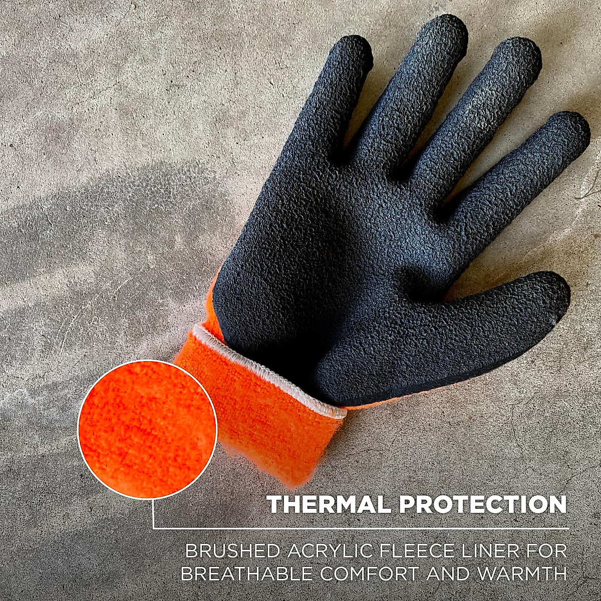 Ergodyne ProFlex 7401 Coated Winter Work Gloves, Latex Coated Palm, Thermal Fleece Lining, Orange