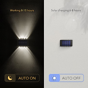 Solar Wall Lights Outdoor Deck Lights Solar Powered Sconce Up Down Lighting Waterproof for Fence, Step, Stair, Porch, Patio Decoration (White 6 Pack)