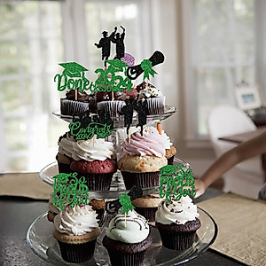 24 Pack Class of 2024 Cupcake Toppers Glitter Congrats 2024 Done Diploma Cupcake Picks for So Proud of You 2024 Graduation Theme Cake Decorations Party Supplies Green Black