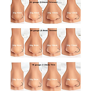 Rose Gold Small Hoop Earrings for Cartilage Nose, 8mm Rosegold Piercing Hoop Ring 18 Gauge Nose Rings Hoop 18G Tragus Helix Daith Rook Snug Piercing Rings 2 Pieces Ear Lobe Earrings