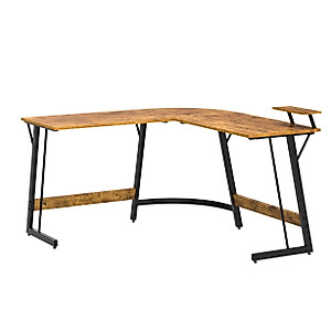 Cubiker L Shaped Desk, Computer Corner Desk, Gaming Desk with Monitor Stand, Home Office Study Writing Workstation, Space-Saving, Rustic Brown