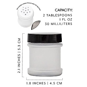 Cornucopia Mini Plastic Spice Jars w/Sifters (12-Pack, Black); 2 Tablespoon Capacity (1 Fluid Ounce) Spice Bottles for Travel, Glitter, Gifts, Favors