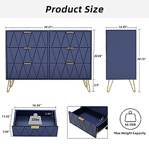 UEV 6 Drawer Dresser,Modern Dresser Chest with Wide Drawers and Metal Handles,Wood Storage Chest of Drawers for Bedroom,Living Room,Hallway,Entryway (Navy Blue)