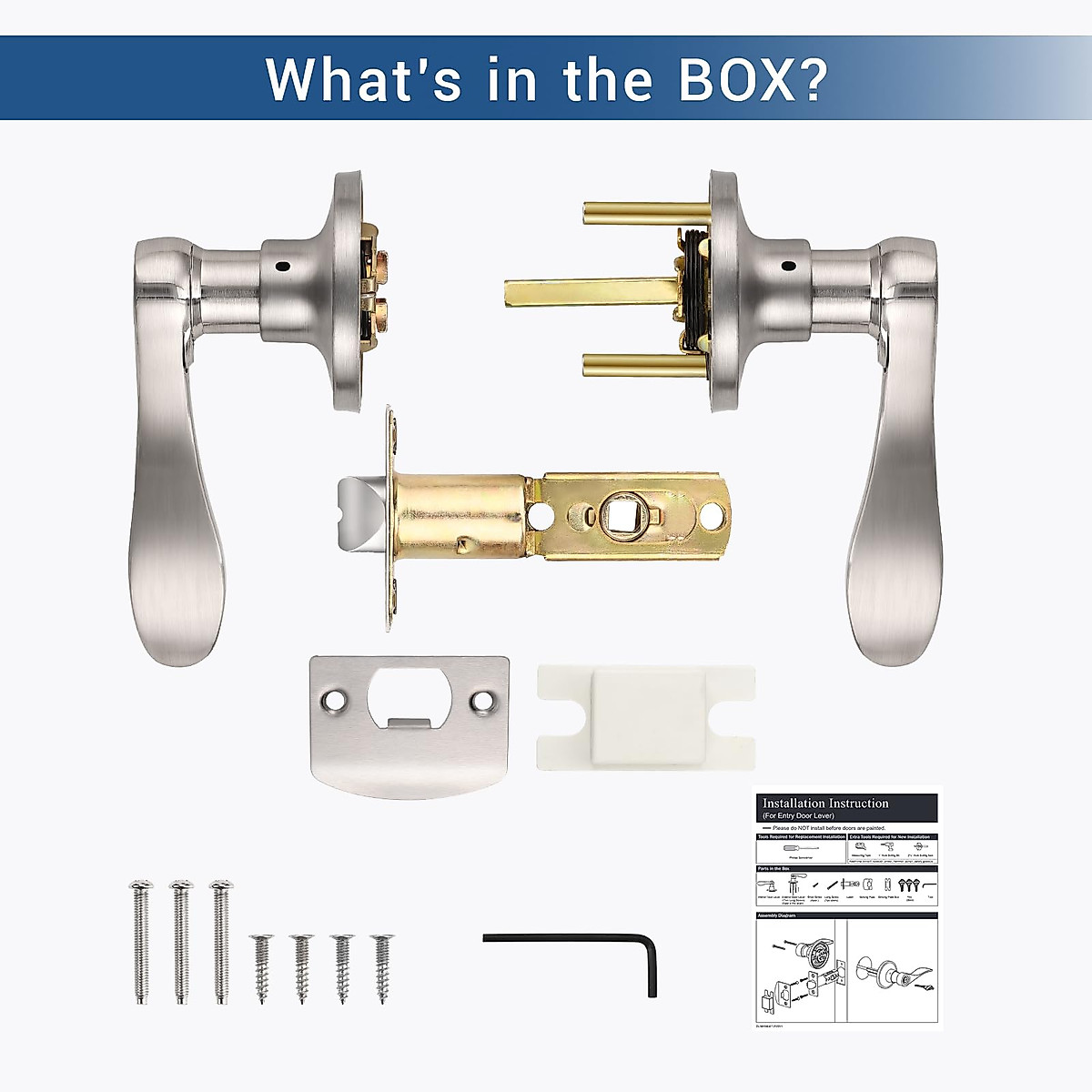 Knobonly 5 Pack Passage Wave Style Handles Hall or Closet Door Levers Brushed Nickel Finish Stainless Steel Handleset