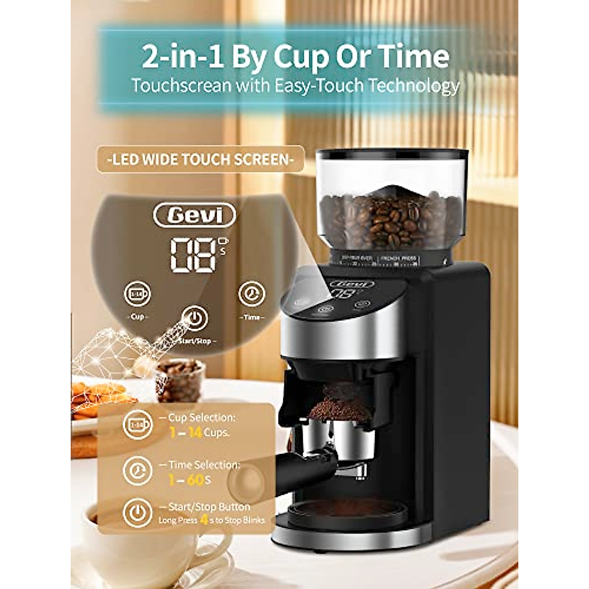 Gevi Burr Coffee Grinder, Adjustable Burr Mill with 35 Precise Grind Settings, Electric Coffee Grinder for Espresso/Drip/Percolator/French Press/American/Turkish Coffee Makers, 120V/200W, Black