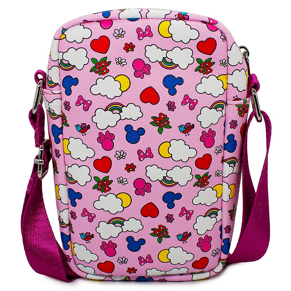 Buckle Down Disney Bag, Cross Body, Icons with Rainbow and Flowers, Pink, Vegan Leather, Mickey Mouse, Minnie Mouse